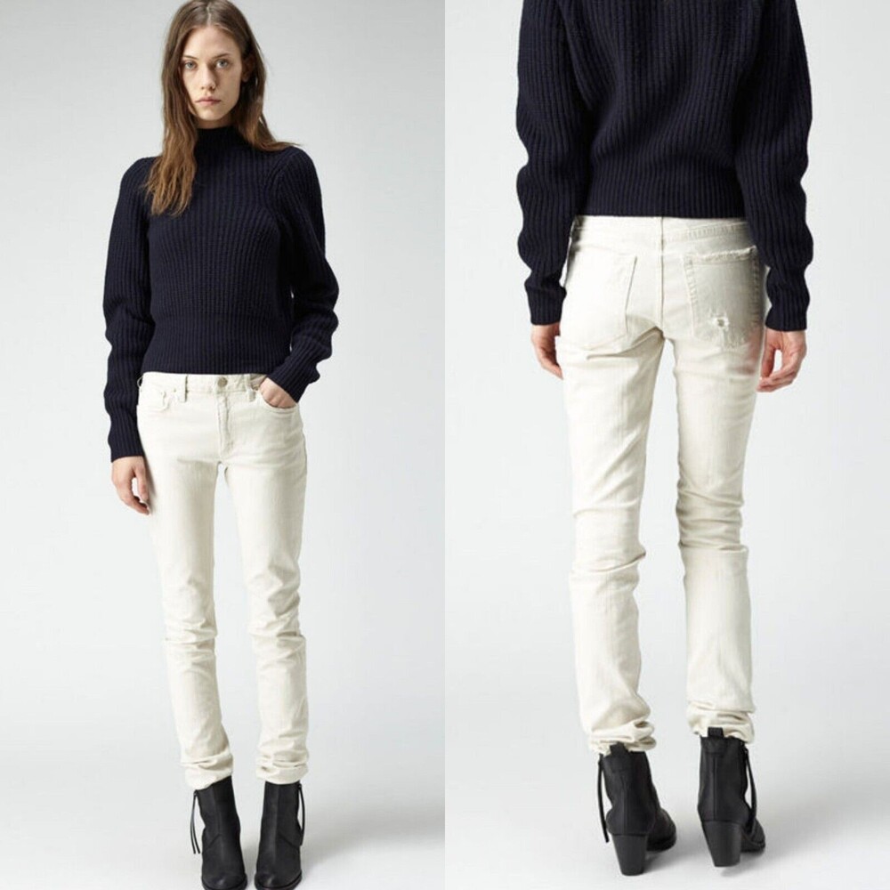 Acne Studios Distressed Denim Dirty White Jeans Women… - Gem